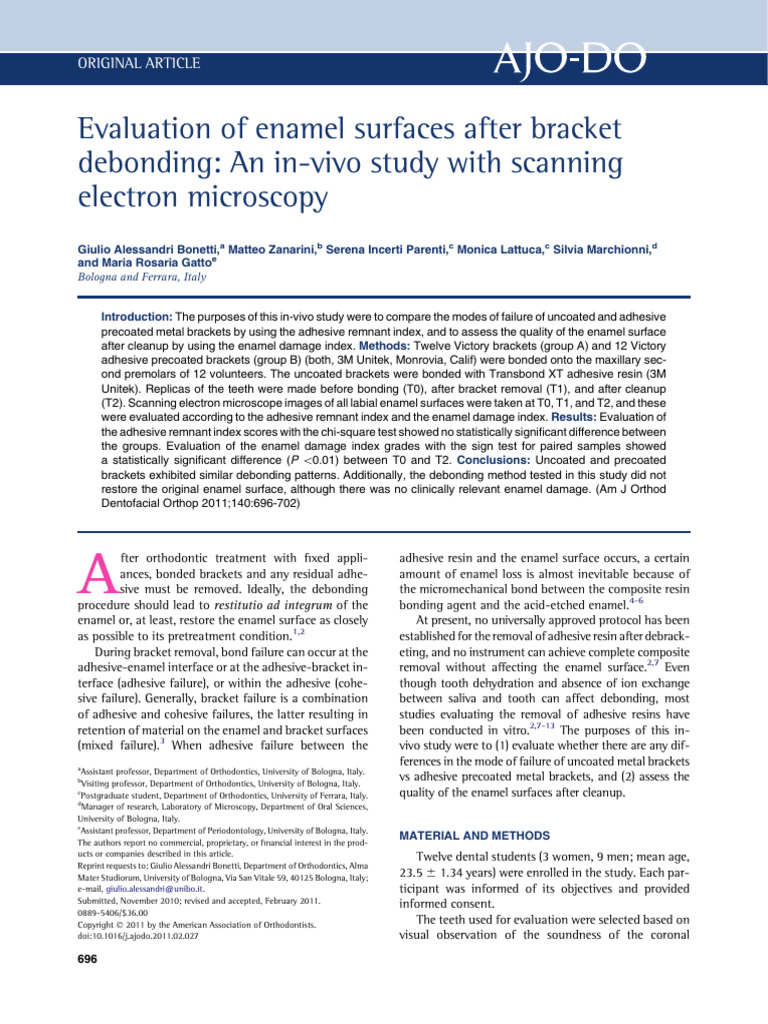 Evaluation of Enamel Surfaces After Bracket | Download Free PDF ...