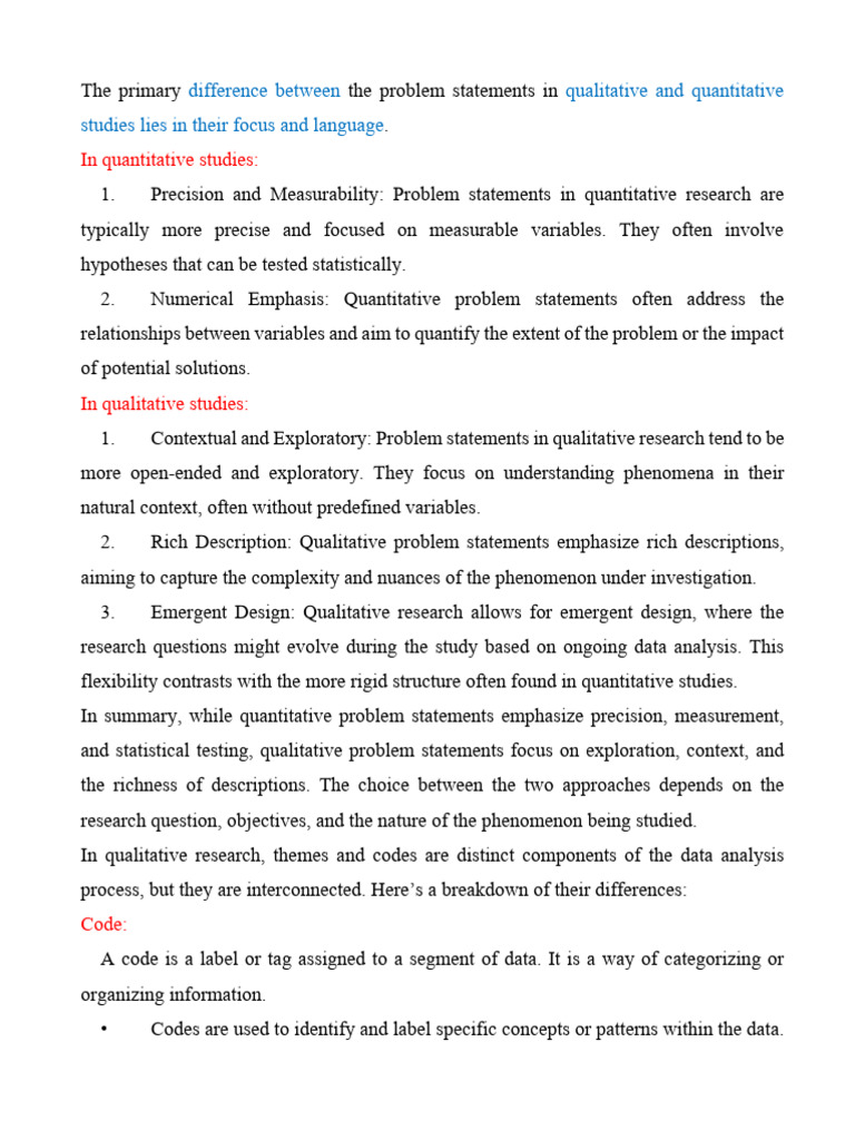 Difference Between The Problem Statements in Qualitative and ...
