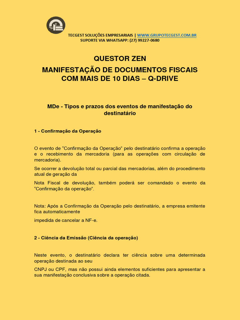 Questor Zen - Manifesto de Documentos Fiscais Com Mais de 10 Dias | PDF ...
