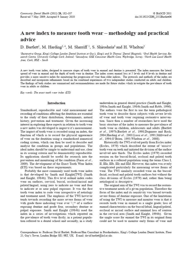 New Index for Measuring Tooth Wear | PDF | Tooth Enamel | Tooth