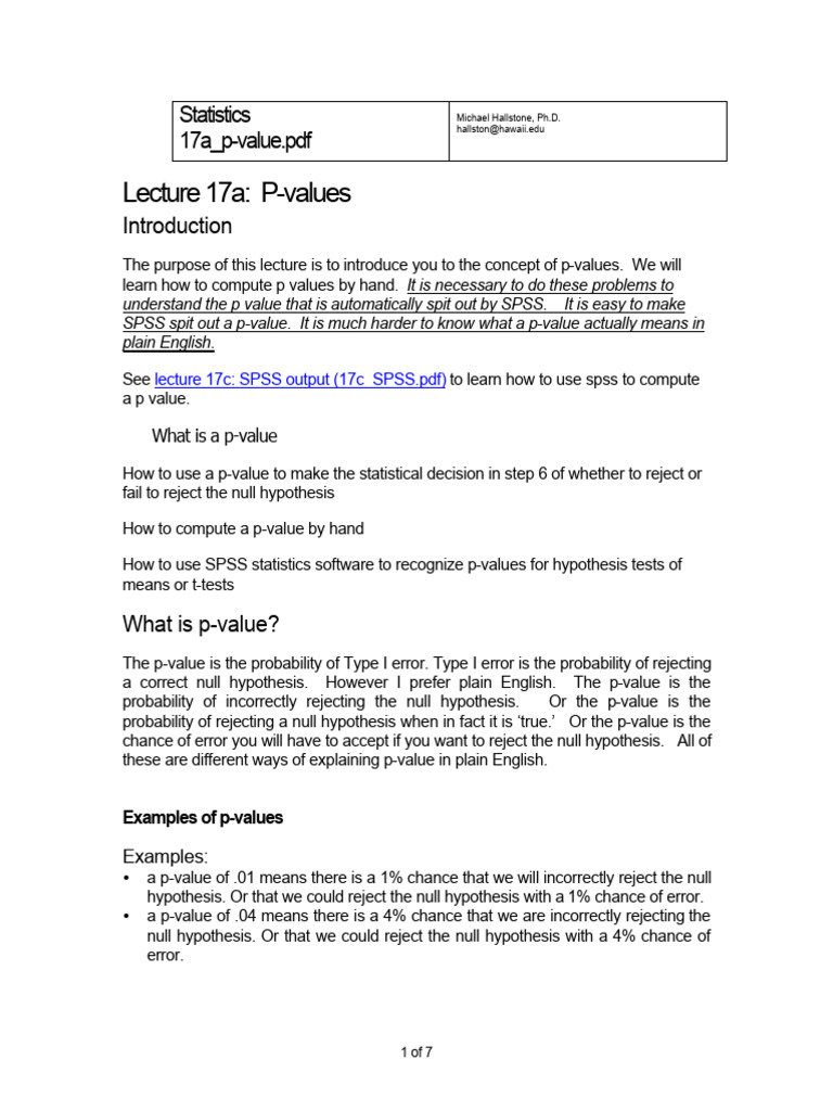 17a P-Value | PDF | P Value | Statistics 17a P-Value | PDF | P Value | Statistics