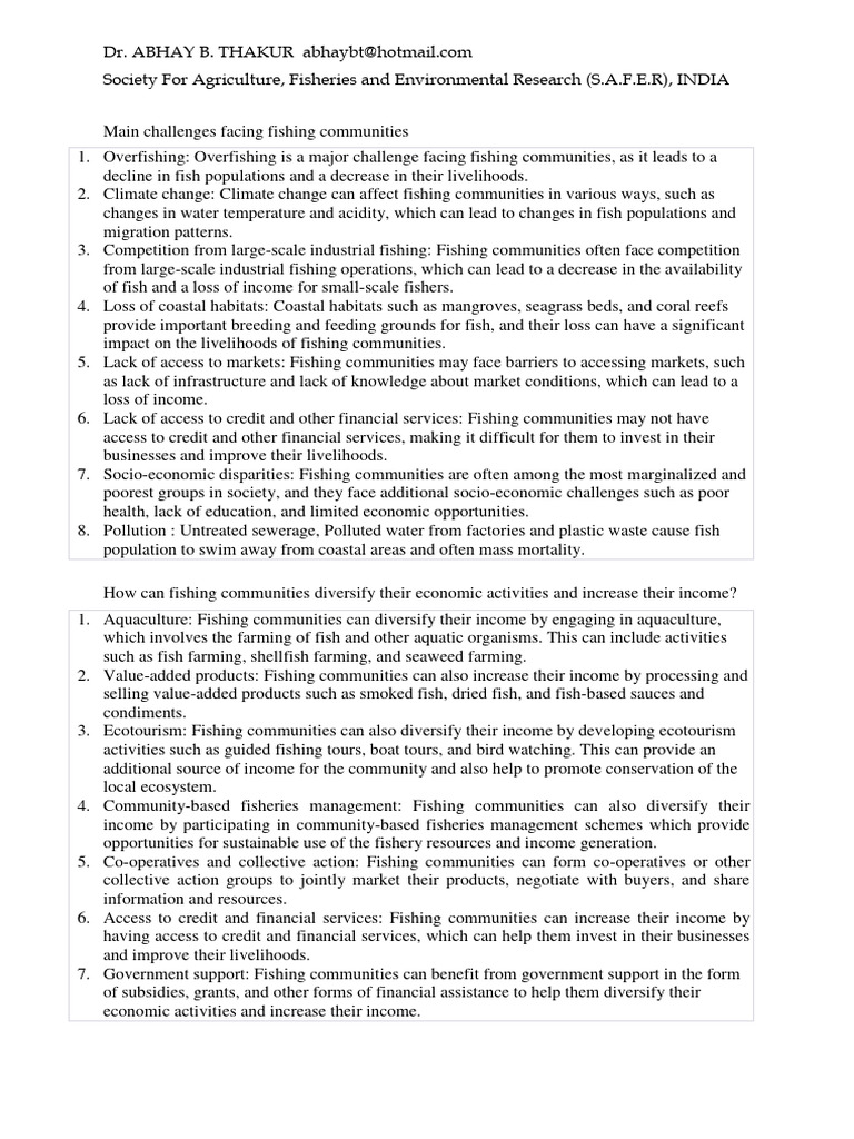 Challenges and Solutions for Fishing Communities | PDF | Natural ...