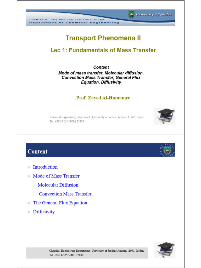 Lec 2 - Review Part 5-Mass Transfer-Part 2 | PDF | Diffusion ...