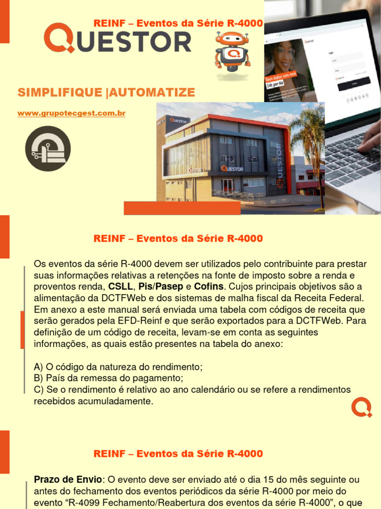 Treinamento Reinf Eventos Da Série R-4000-1 | PDF | Impostos | Imposto de Renda