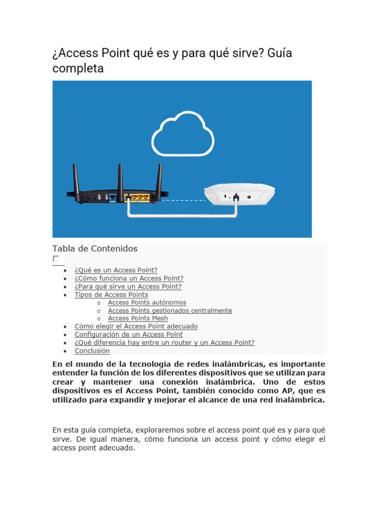 Access Point Qué Es y para Qué Sirve | PDF | Punto de acceso inalámbrico | Red de computadoras