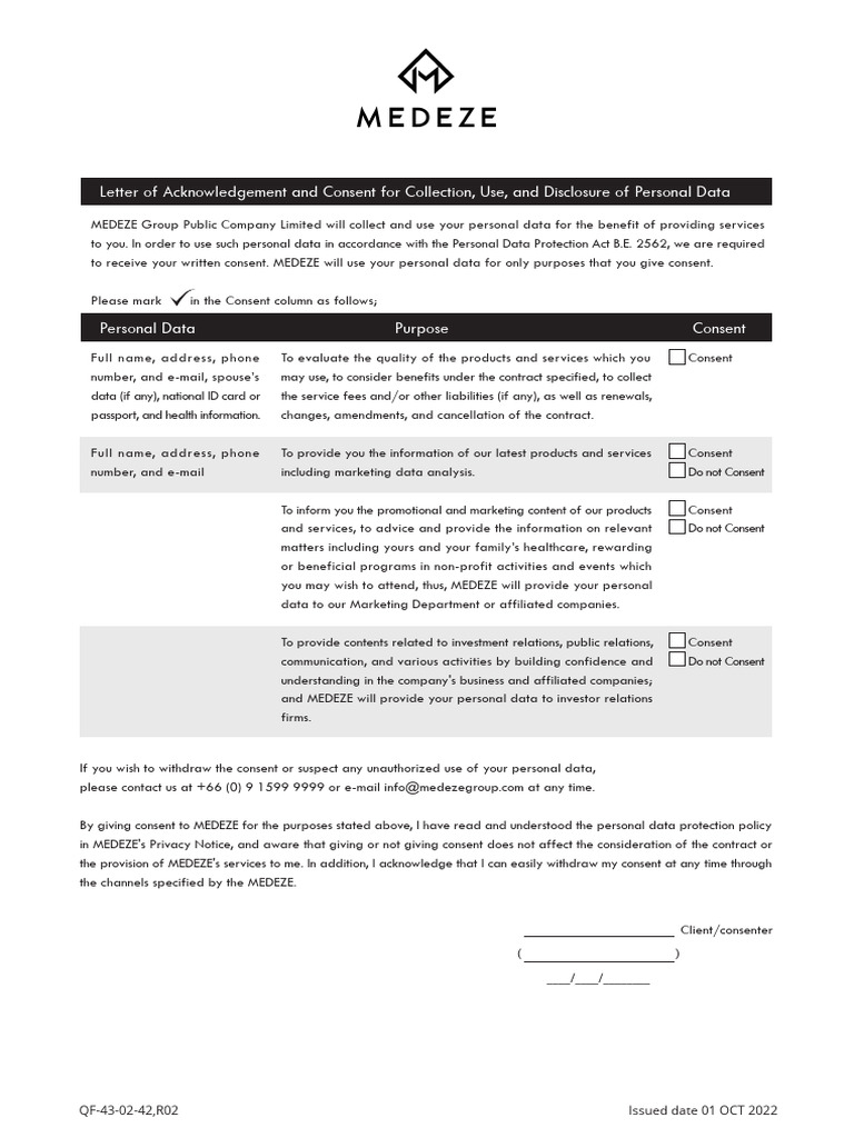 QF 43-02-42R02 Consent Form For Clients ENGLISH | PDF | Consent ...