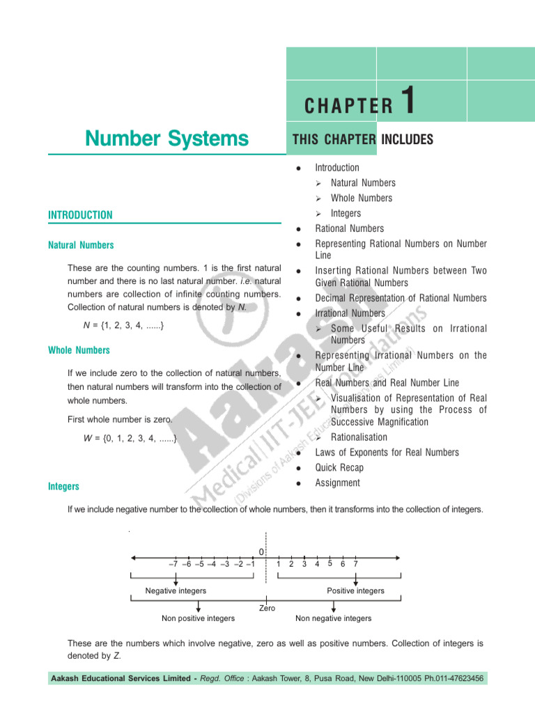 Number Systems: This Chapter Includes | PDF | Numbers | Integer