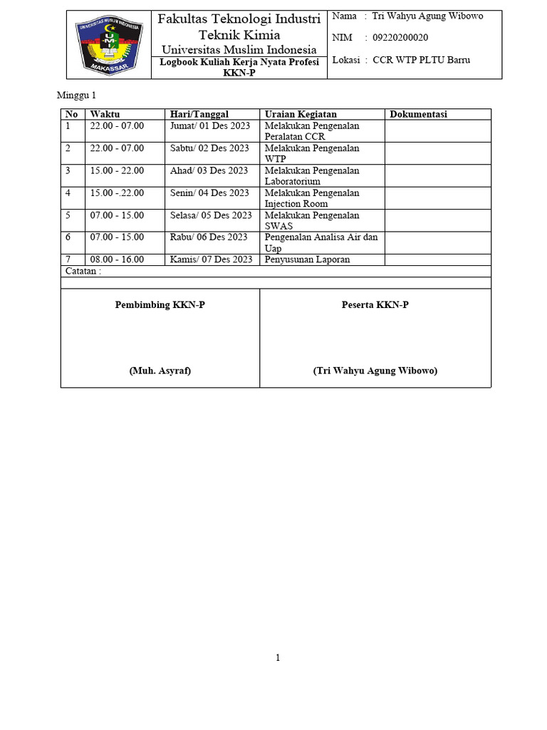 Logbook KKN-P Teknik Kimia UMI | PDF