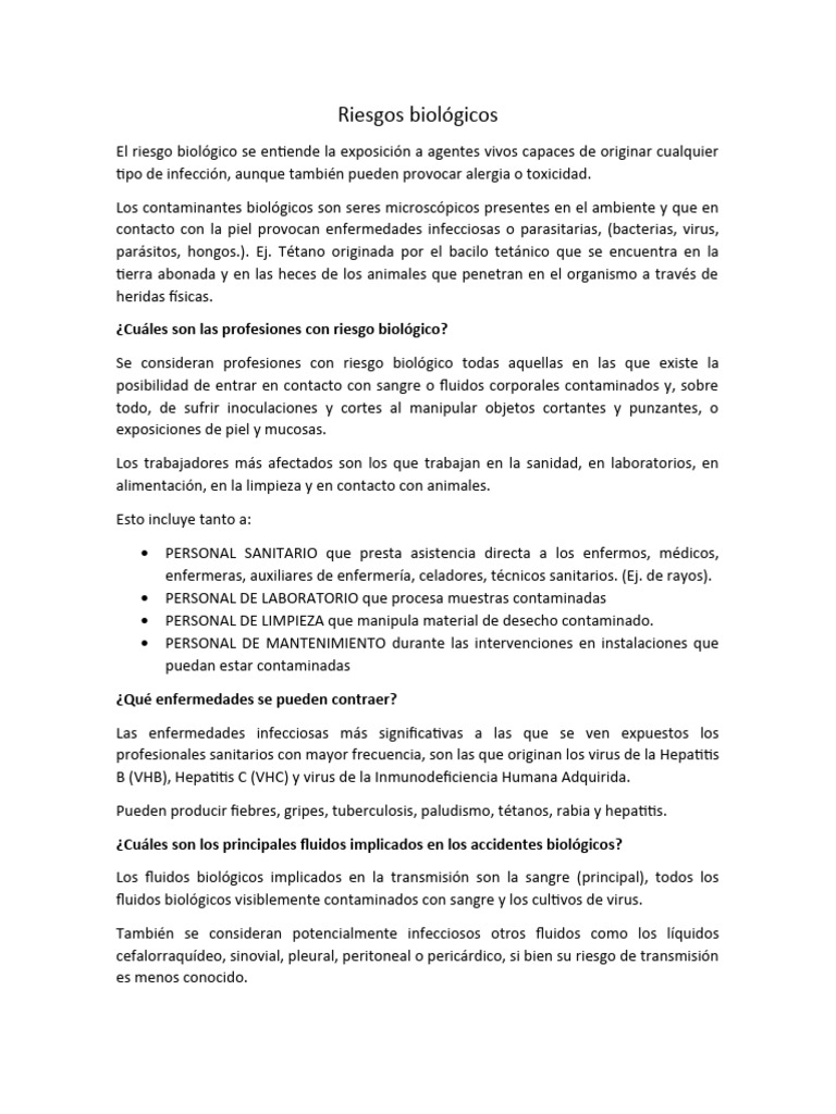Riesgos Biológicos Tema | PDF | Infección | Virus