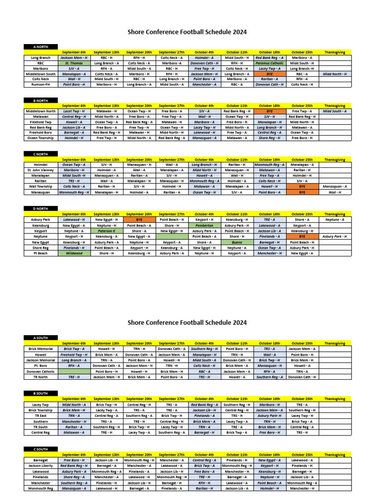 Shore 2024 Football Schedule | PDF