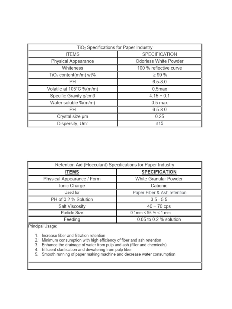 Titanium Dioxide Specification Technical Data Sheet | PDF