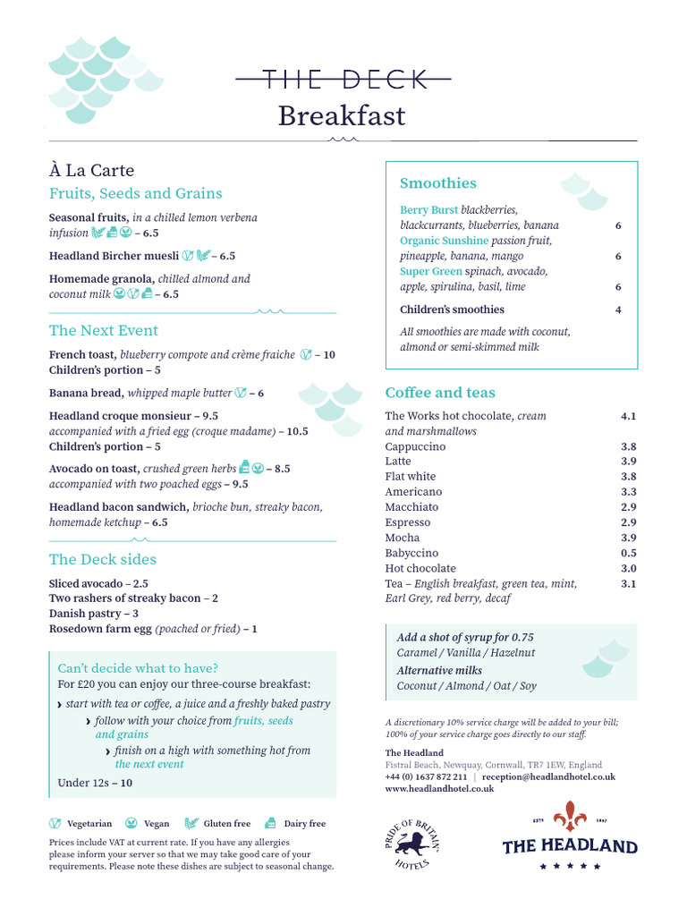 The Deck Breakfast Menu | PDF | Food And Drink Preparation | Food ...