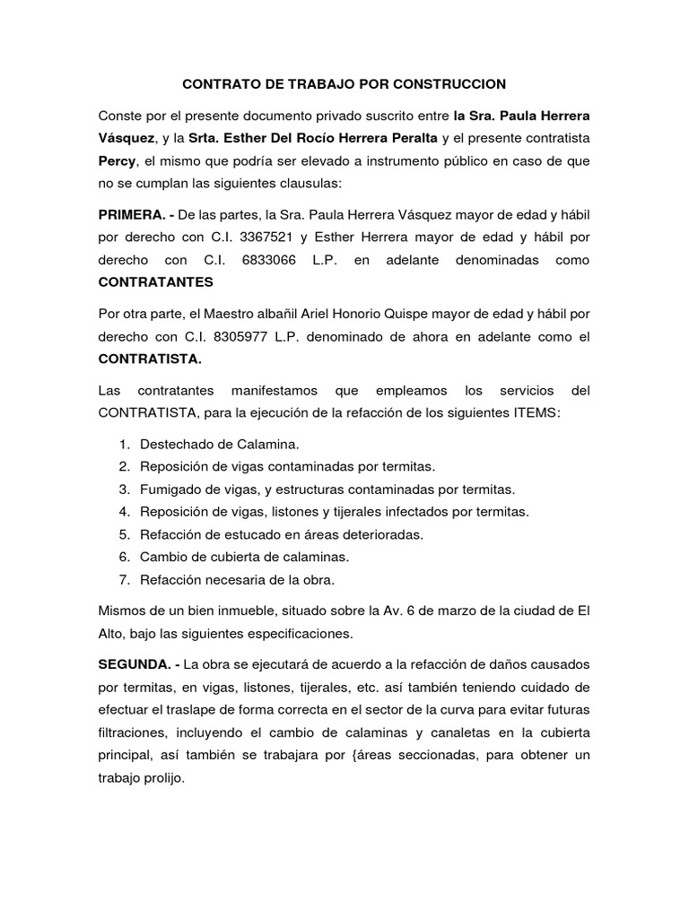 Contrato de Trabajo Por Construccion-1 | PDF
