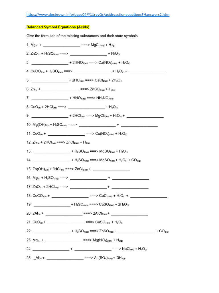 Balanced Symbol Equations - Summary | PDF | Chemical Compounds | Sets ...