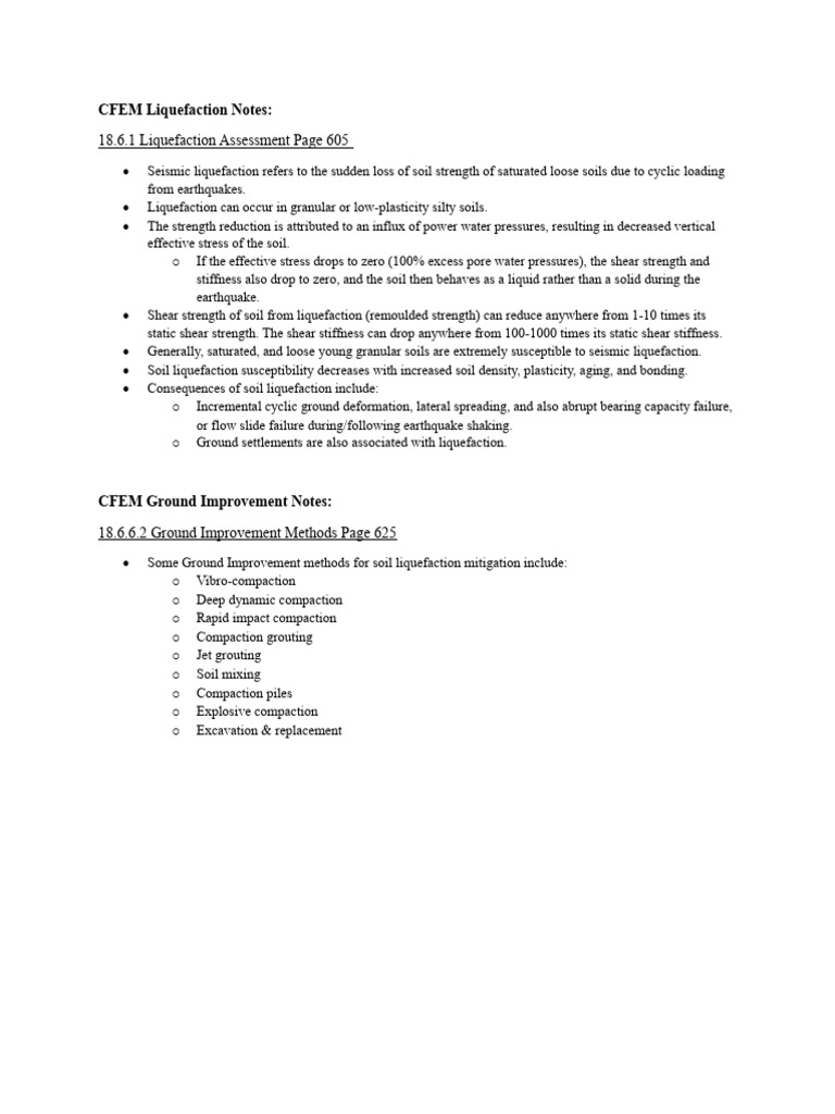 CFEM Soil Liquefaction and Ground Improvement Notes | PDF