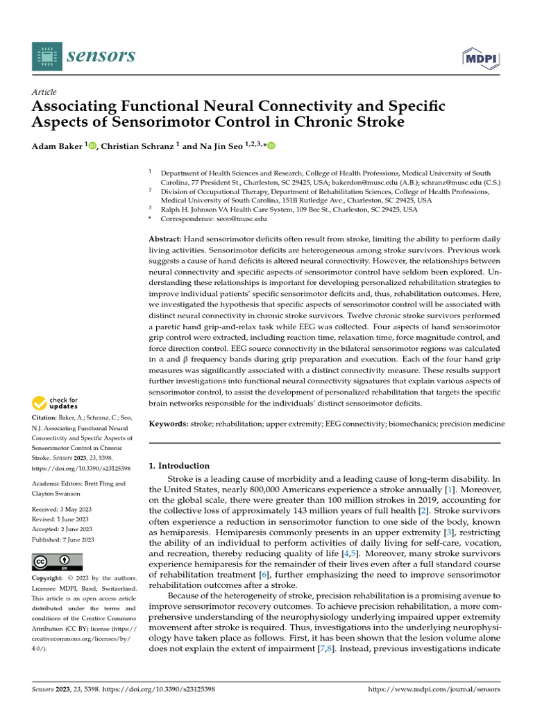Associating Functional Neural Connectivity and Specific | PDF | Electroencephalography | Stroke