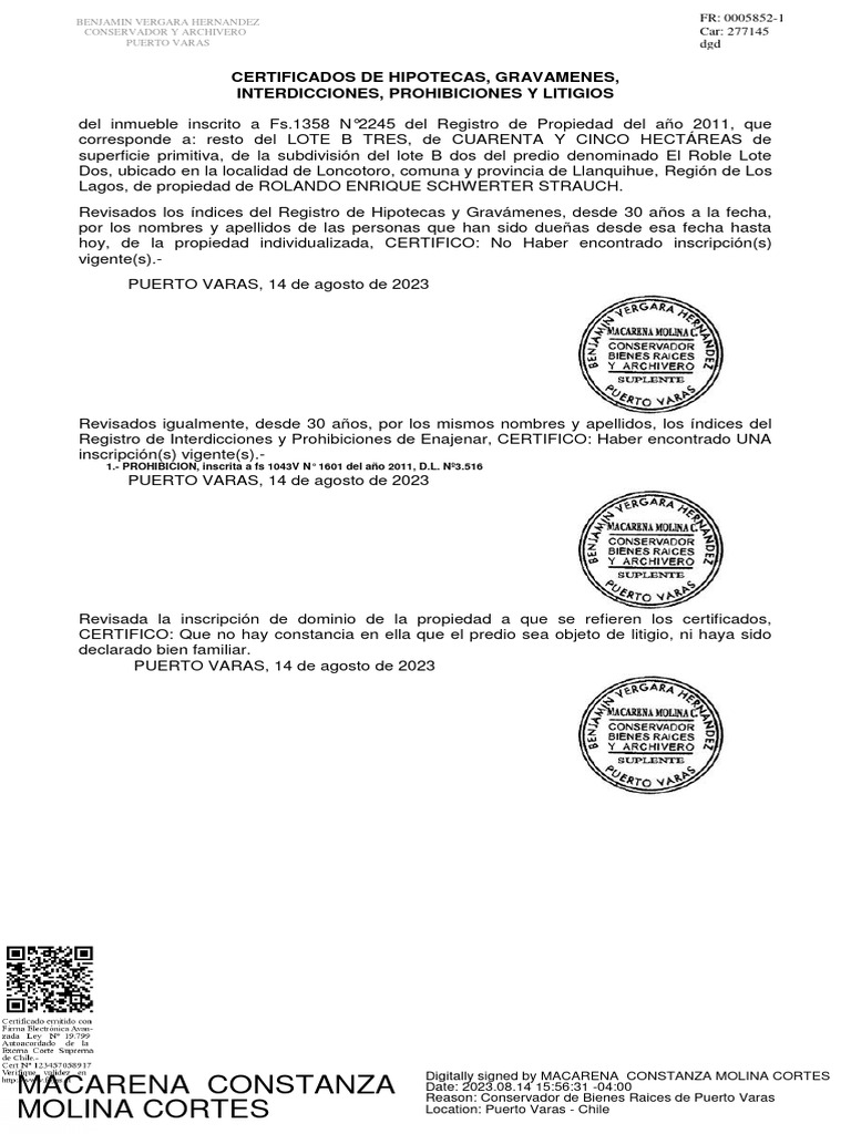 Certificado Hipoteca y Gravamenes | PDF