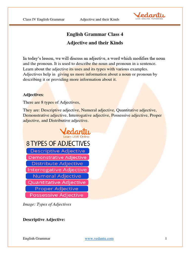 Class 4 English Grammar Ncert Solutions Adjectives | PDF | English ...