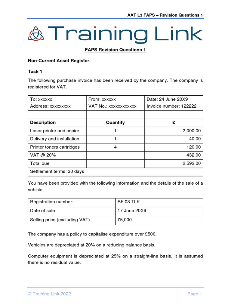 AAT L3 FAPS Revision Questions 1 | PDF | Depreciation | Fixed Asset
