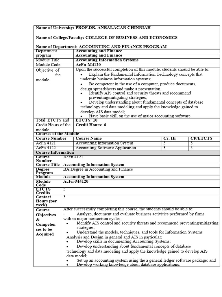 CourseOutline AIS 4th Year UG 2023 | PDF | Information System | Databases