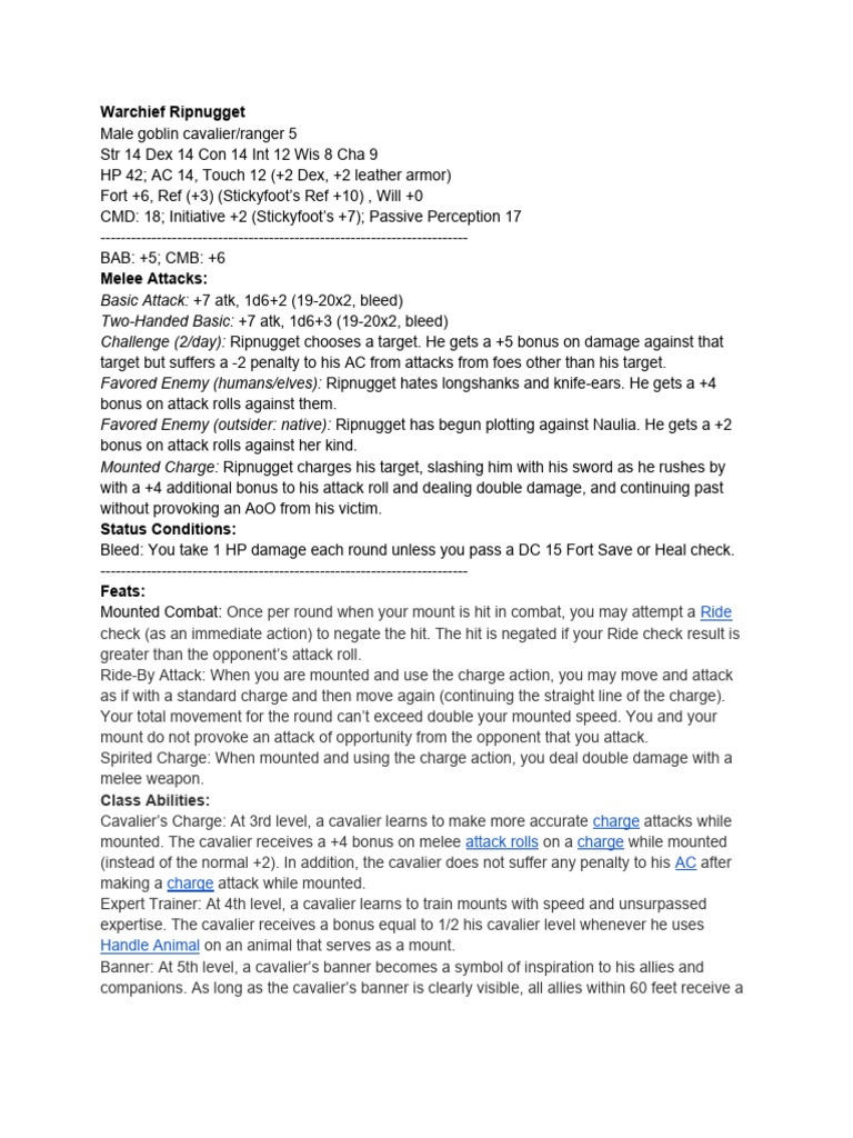 Warchief Ripnugget Character Sheet | PDF