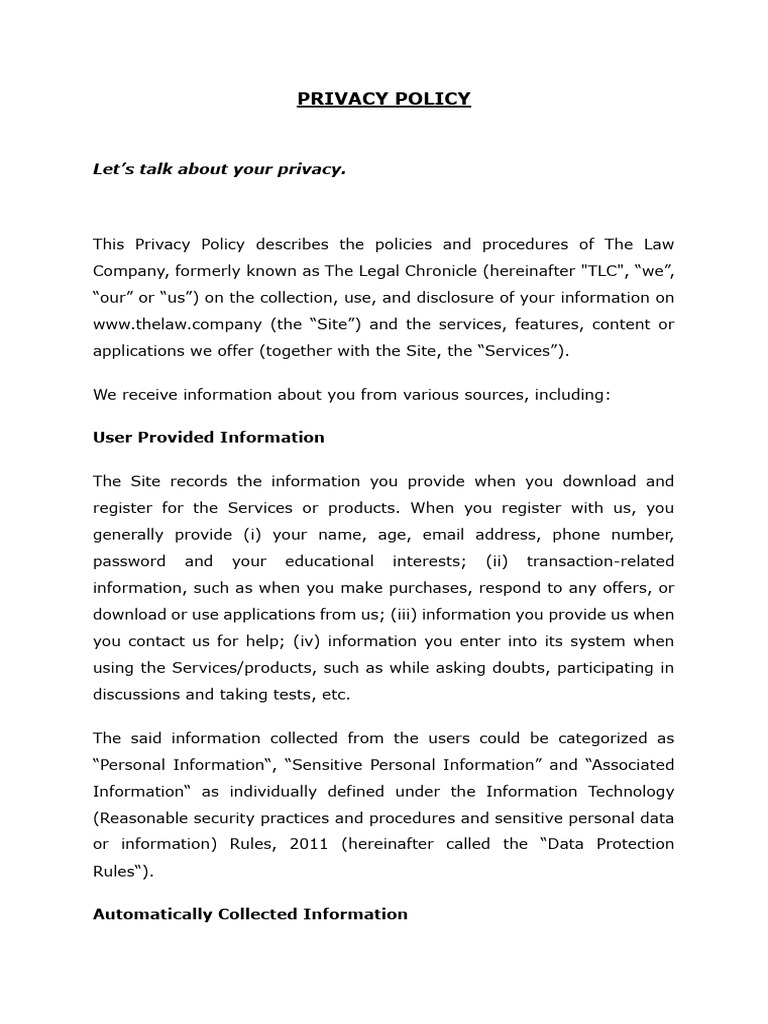 Law Company Privacy Policy Template | PDF | Privacy | Privacy Policy