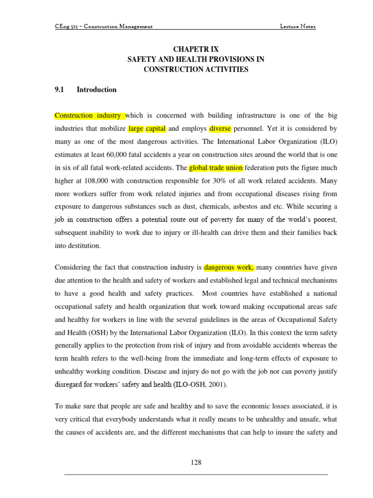 Chapter 9 - Safety and Health Provisions | PDF | Occupational Safety ...