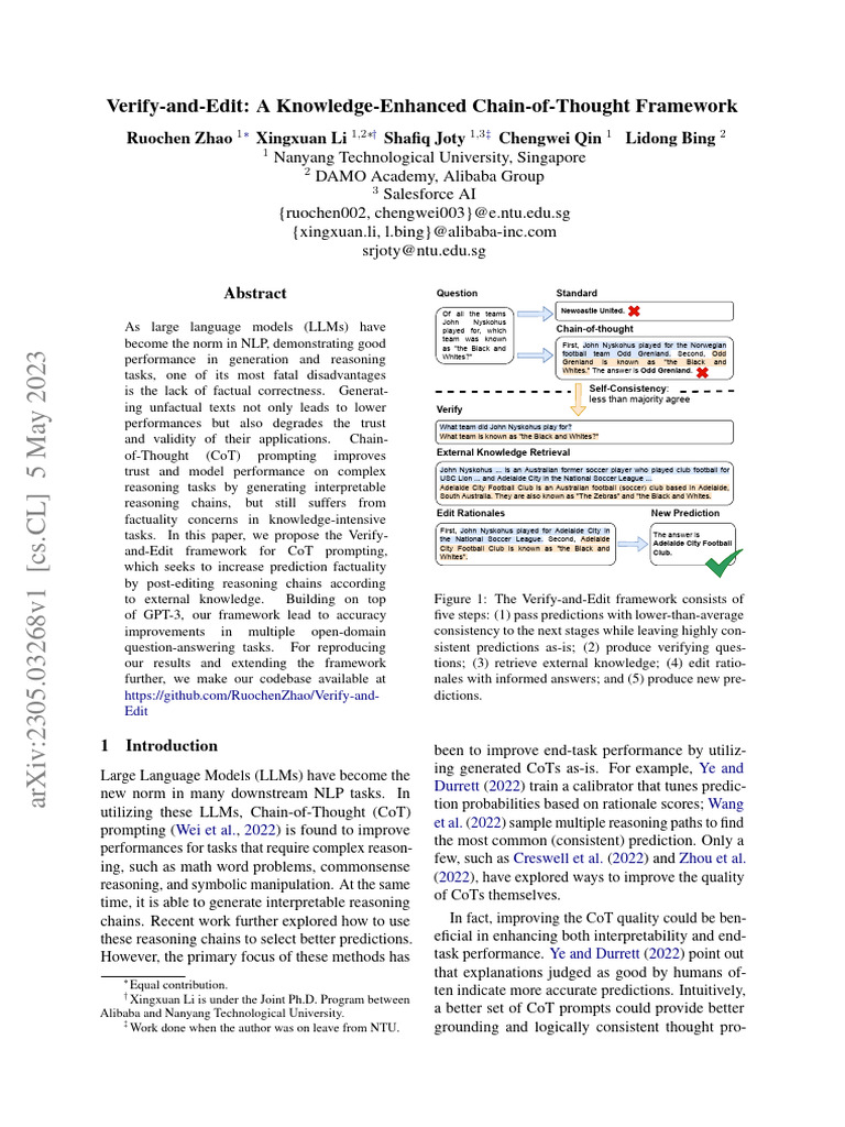 Verify-and-Edit: A Knowledge-Enhanced Chain-of-Thought Framework | PDF | Reason | Prediction