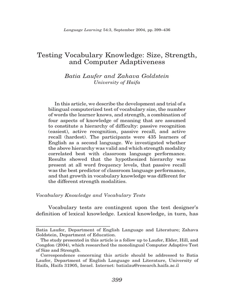 Laufer 2004 | Download Free PDF | Vocabulary | Second Language