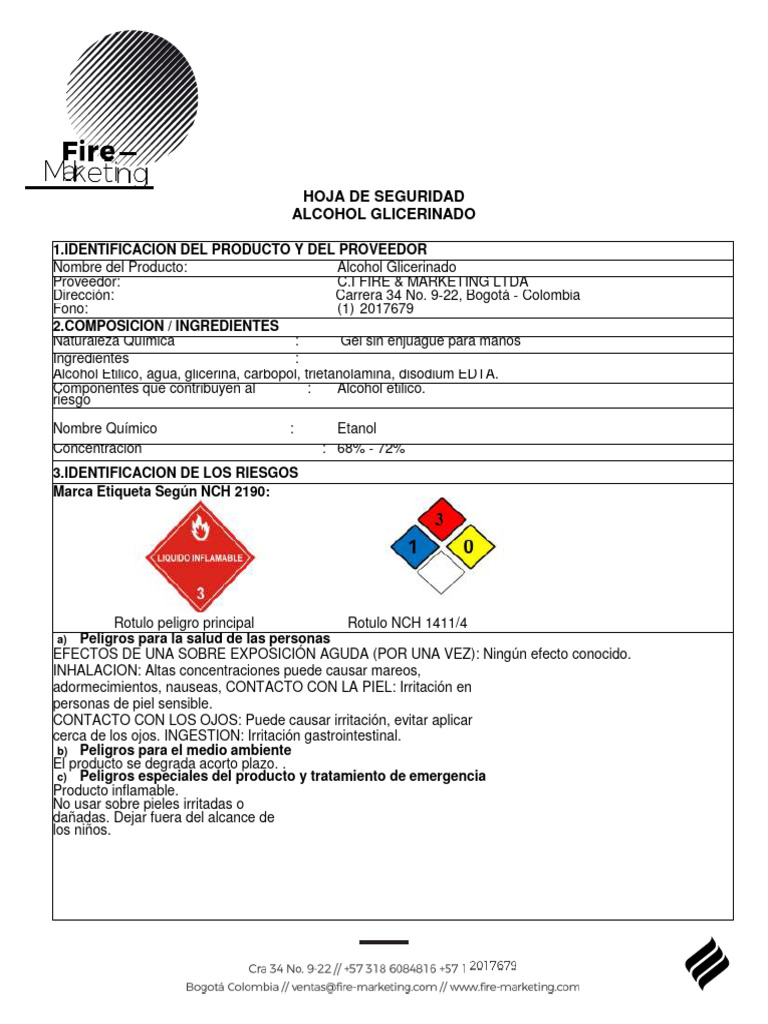 Alcohol Glicerinado Hoja de Seguridad | Descargar gratis PDF | Etanol | Agua