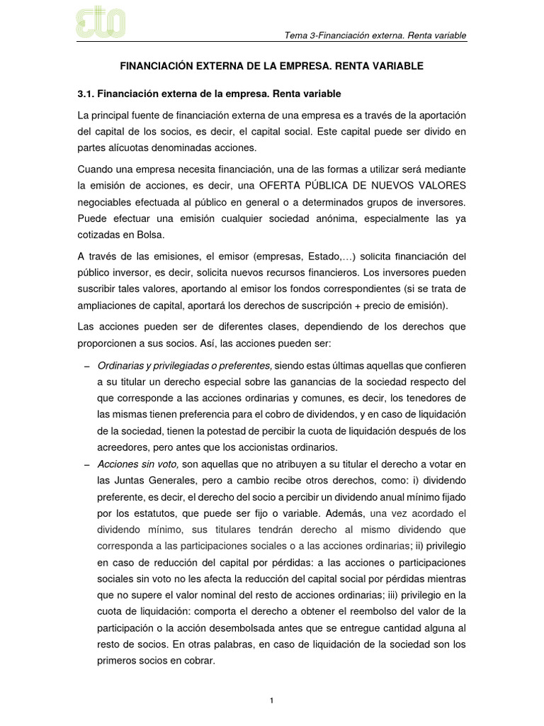 TEMA 3-Renta Variable | PDF | Compartir (Finanzas) | Dividendo