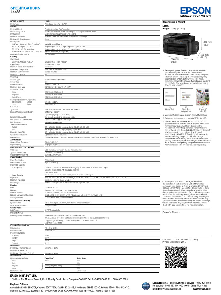 Epson L1455 BROCHURE | PDF | Image Scanner | Printer (Computing)