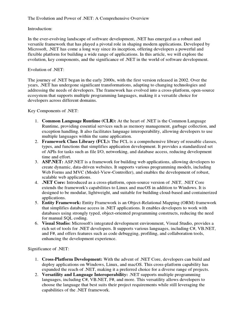 The Evolution and Power of DOTNET | PDF | Entity Framework | Cross Platform Software