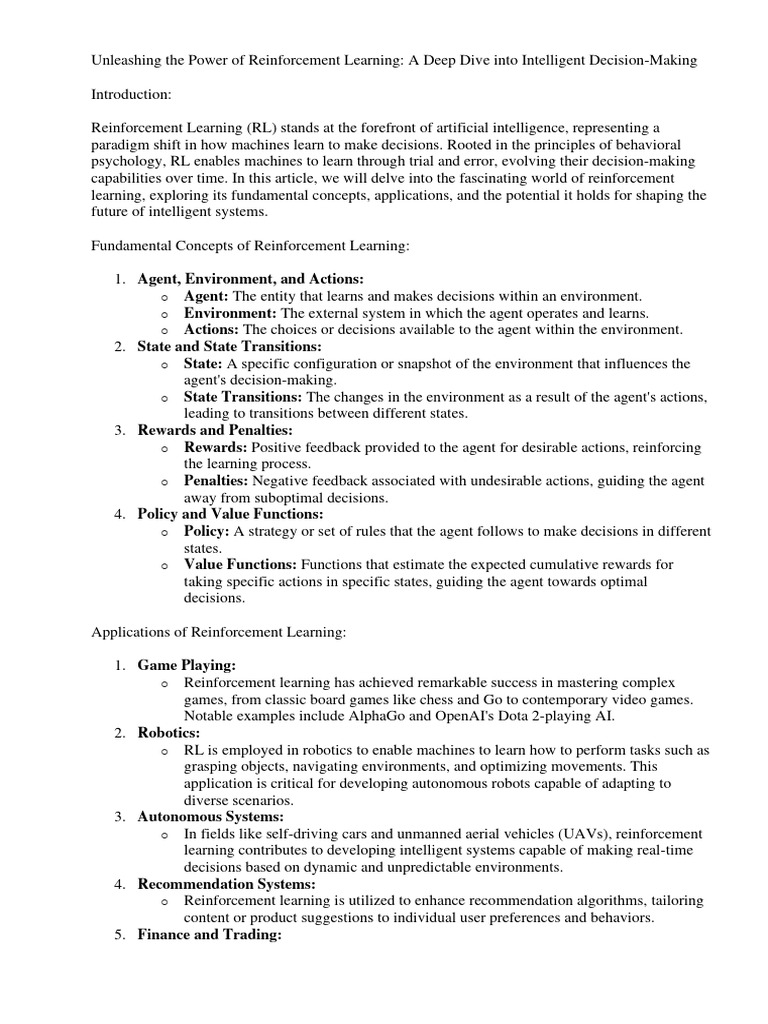 Unleashing The Power of Reinforcement Learning | PDF | Reinforcement | Learning