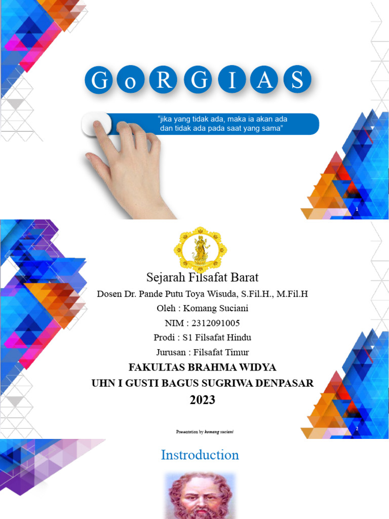 Sejarah Filsfat Barat GORGIAS Oleh Komang Suciani | PDF | Filsafat