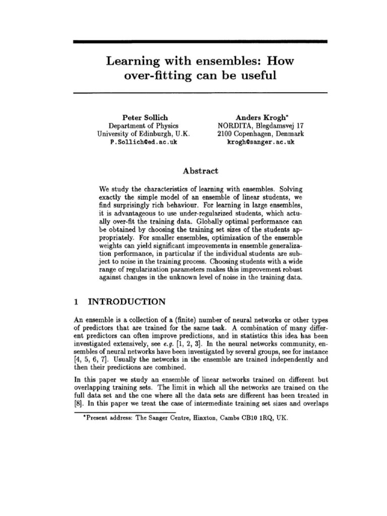 NIPS 1995 Learning With Ensembles How Overfitting Can Be Useful Paper | PDF | Estimator ...