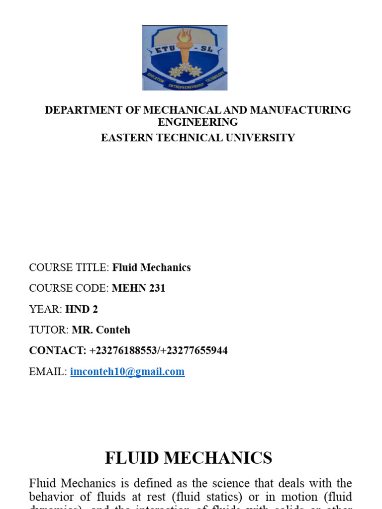 Fluid Mechanics | PDF | Viscosity | Fluid Mechanics