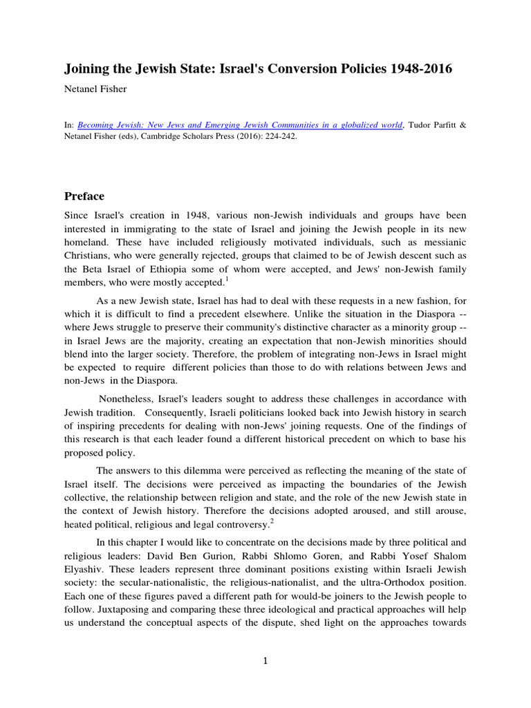 Joining The Jewish State Israel's Conversion Policies 1948-2016 | PDF ...