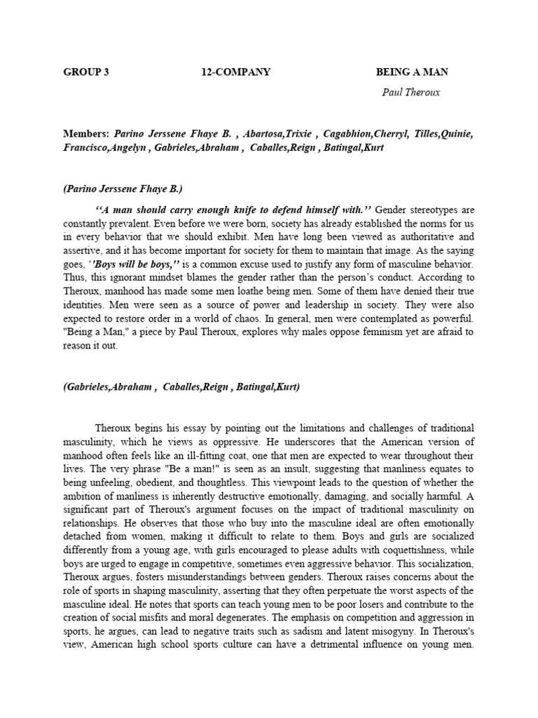 Being A Man | PDF | Masculinity | Social Psychology
