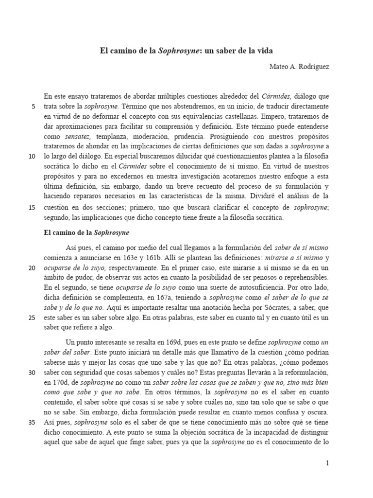Definición de Sophrosyne en el Cármides | PDF | Sócrates | Disculpa ...