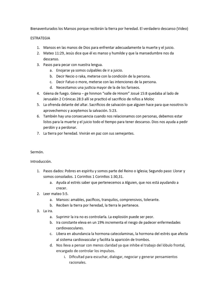 Bienaventurados Los Mansos Porque Recibirán La Tierra Por Heredad | PDF ...