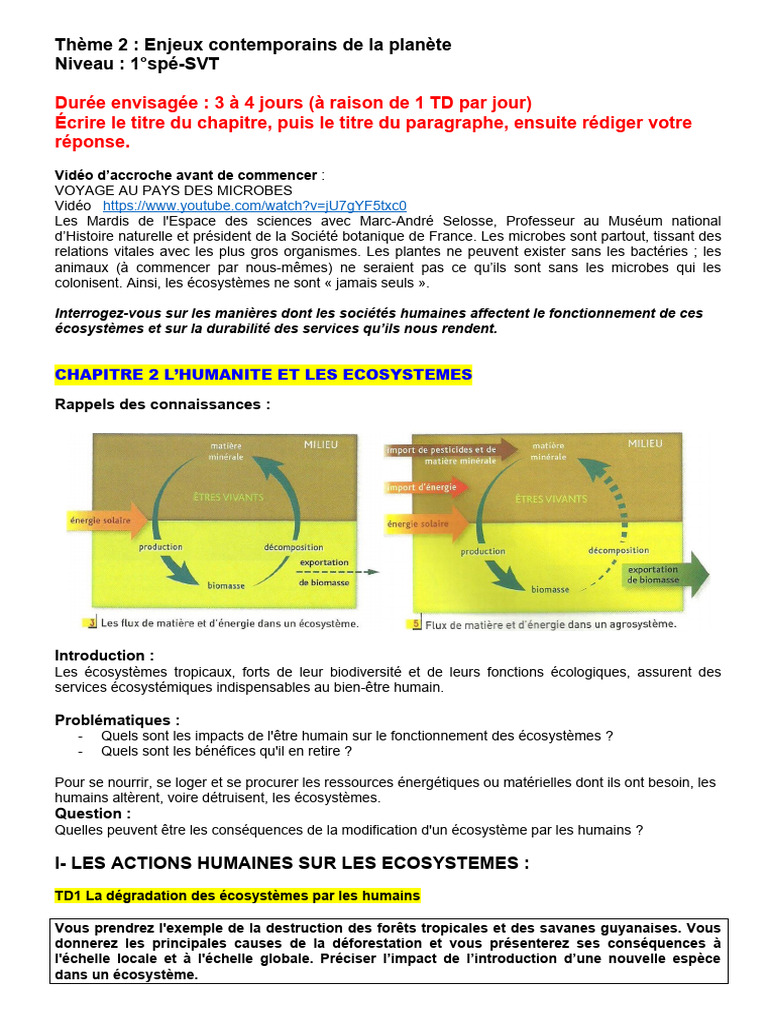Sequence Chapitre 2 L Humanite Et Les Ecosysteme - Fiche Eleve | PDF