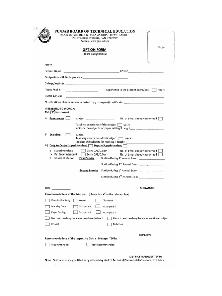 Option Form | PDF