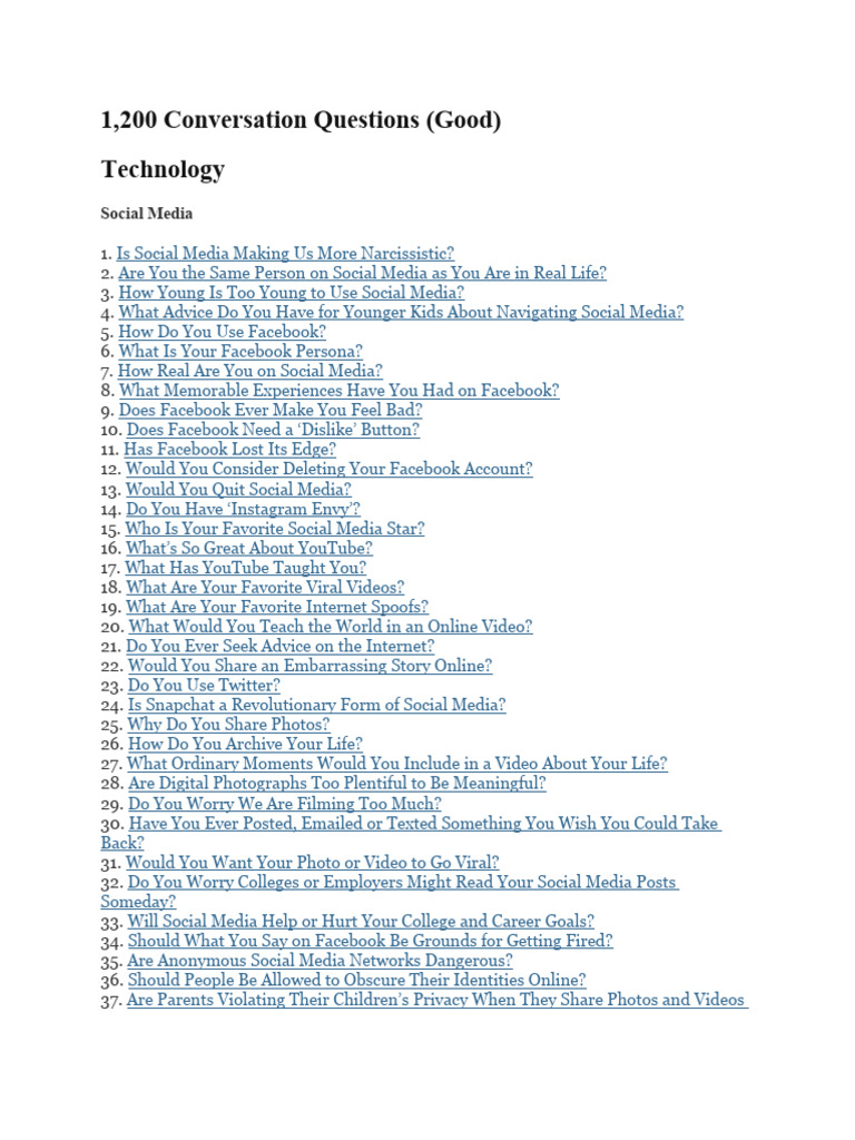 1200 Conversation Questions | PDF | Schools | Social Media