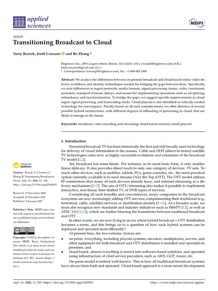 Transitioning Broadcast To Cloud | PDF | High Definition Television | Streaming Media