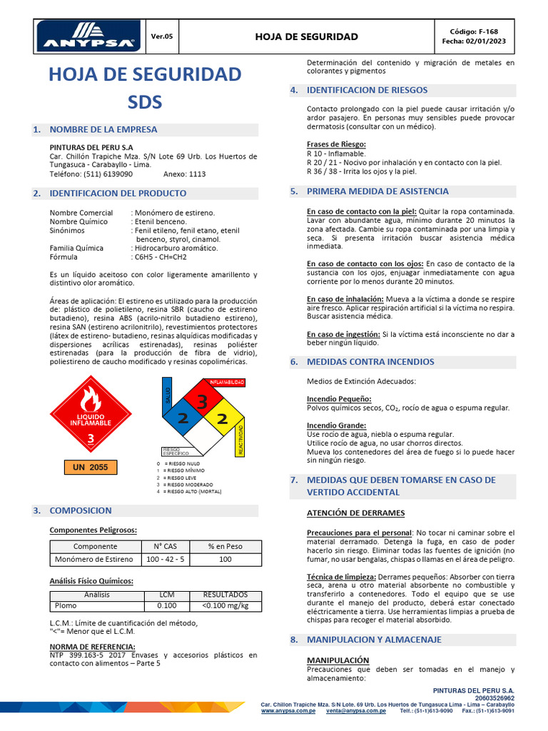 Monomero de Estireno-Hs | PDF | Sustancias químicas | Química