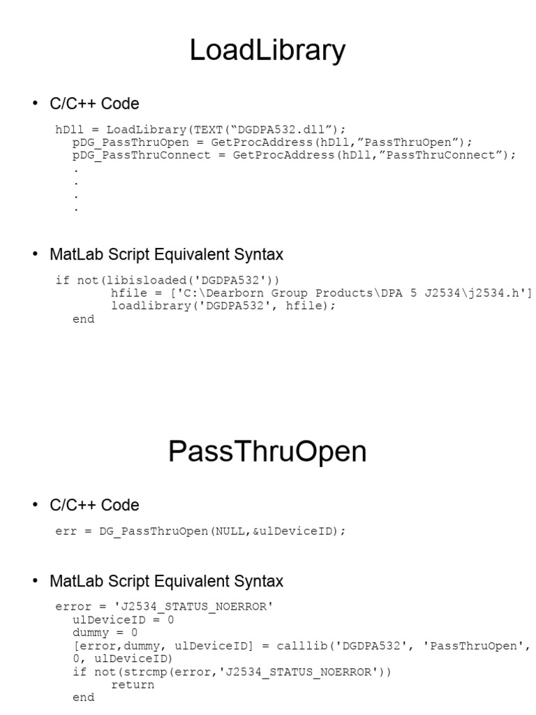 MatLab J2534 Syntax | PDF