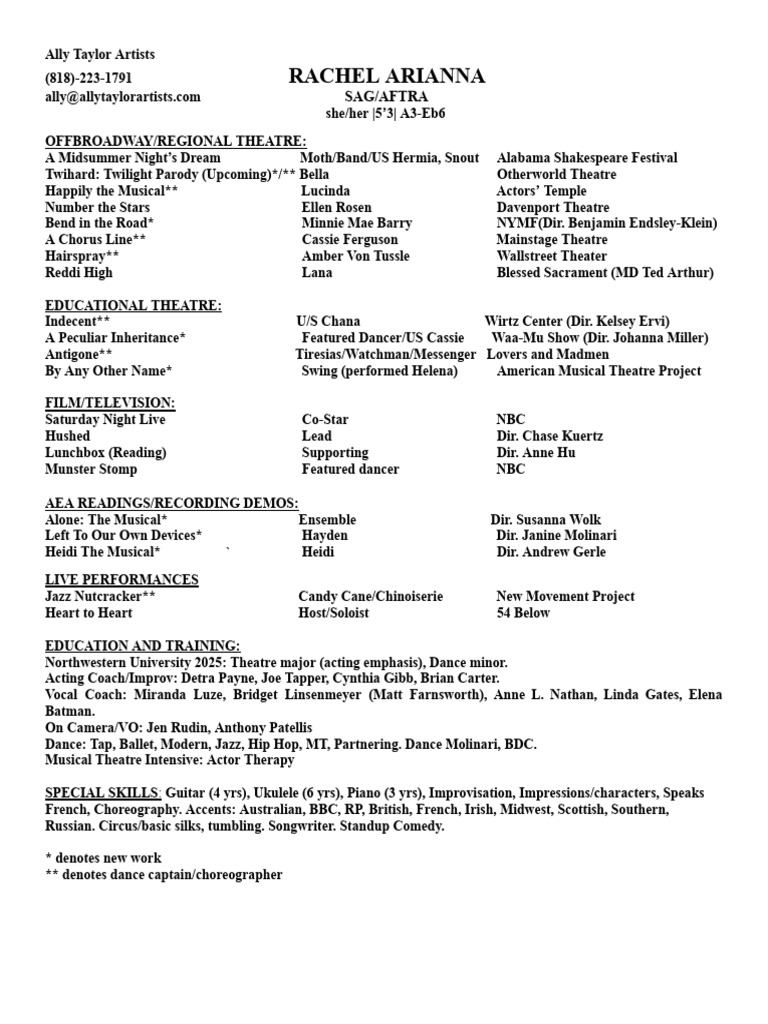 Rachel Arianna Resume For Texas Shakes | PDF | Oral Literature | The Arts