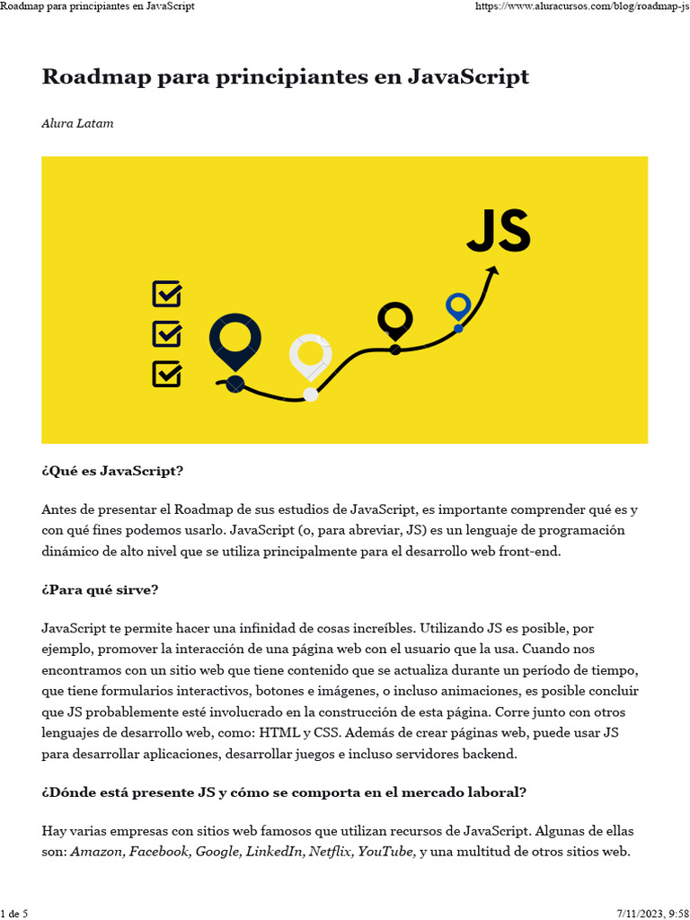 Ruta para Principiantes en JavaScript Alura | PDF | Script Java | Red ... Ruta para Principiantes en JavaScript Alura | PDF | Script Java | Red ...