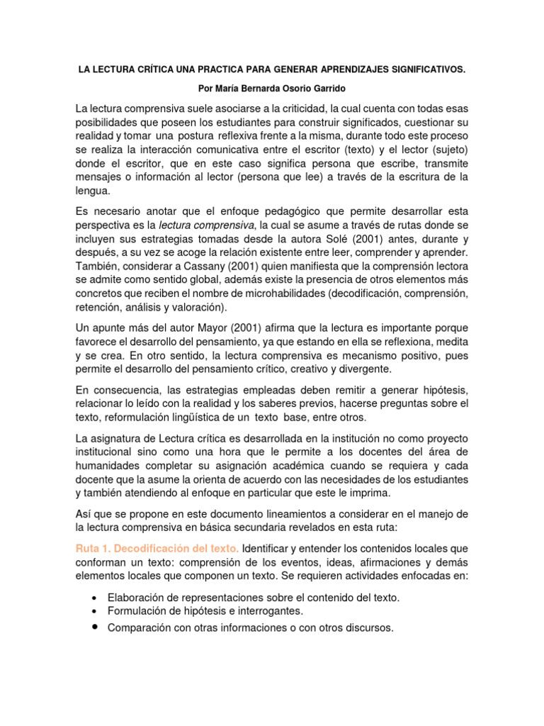 Estrategias de Lectura Crítica y Comprensiva | PDF | Comprensión ...